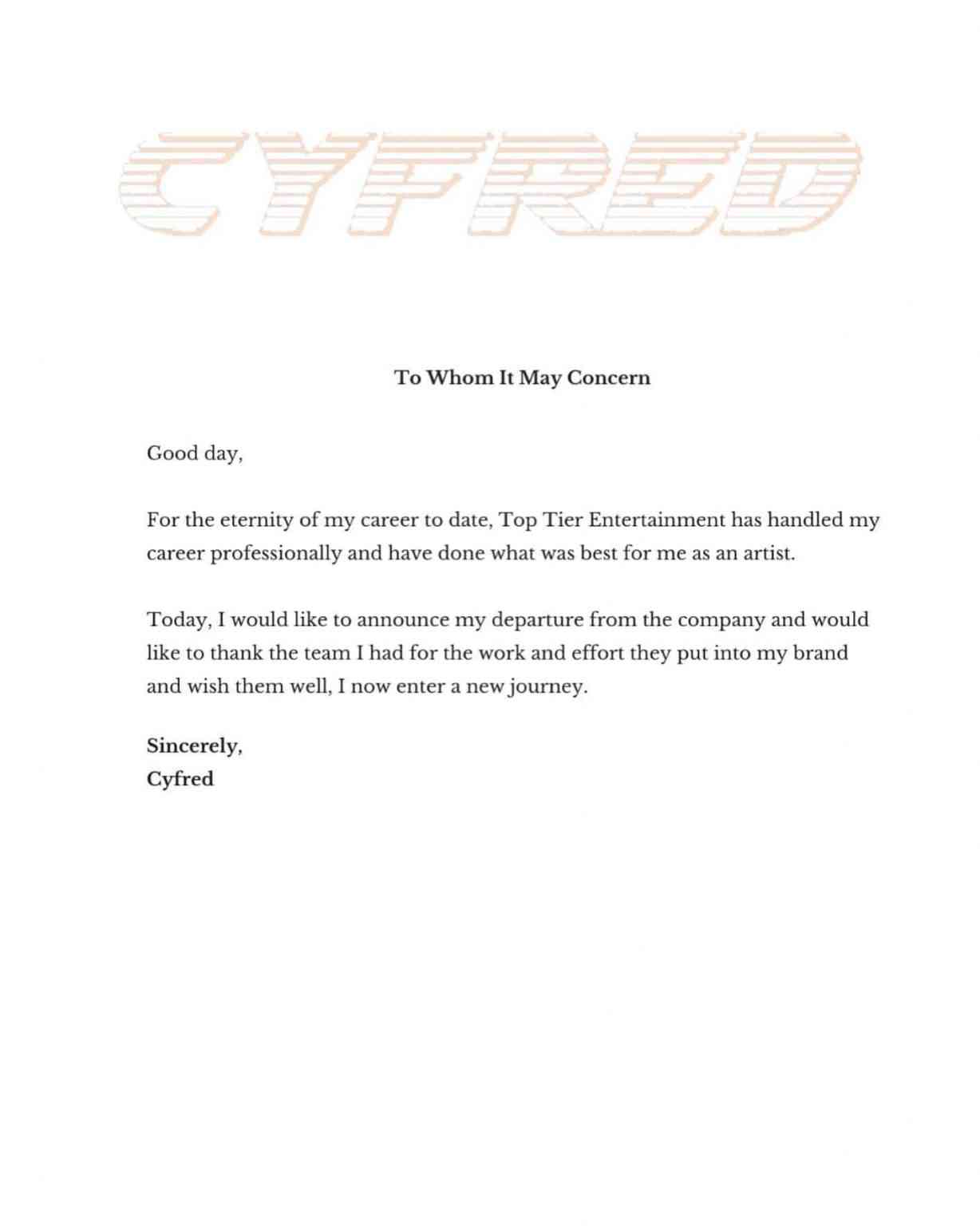 Cyfred Leaves Top Tier Entertainment - ZAtunes